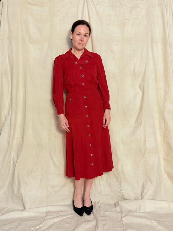 1940s red wool gabardine dress | vintage 40s Andrea o… - Gem
