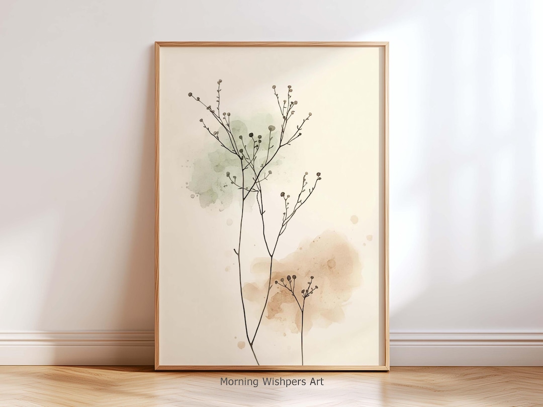 Minimalist Botanical Line Art Print – Neutral Japandi Wall Art , Boho ...