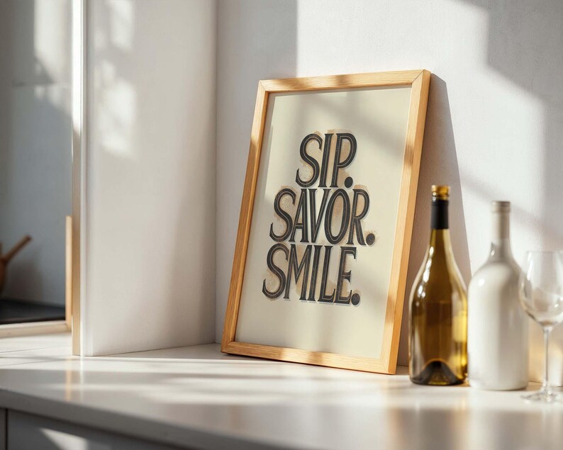 Minimalist Coffee Quote Poster– Sip Savor Smile Typography Wall Art ...