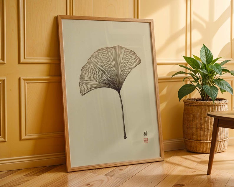 Japanese Ginkgo Wall Art Print, Vintage Botanical Zen Poster, Japandi ...