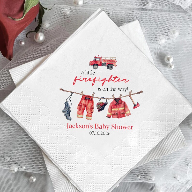 Personalized Firefighter Baby Shower Napkins, Little Firefighter Baby ...