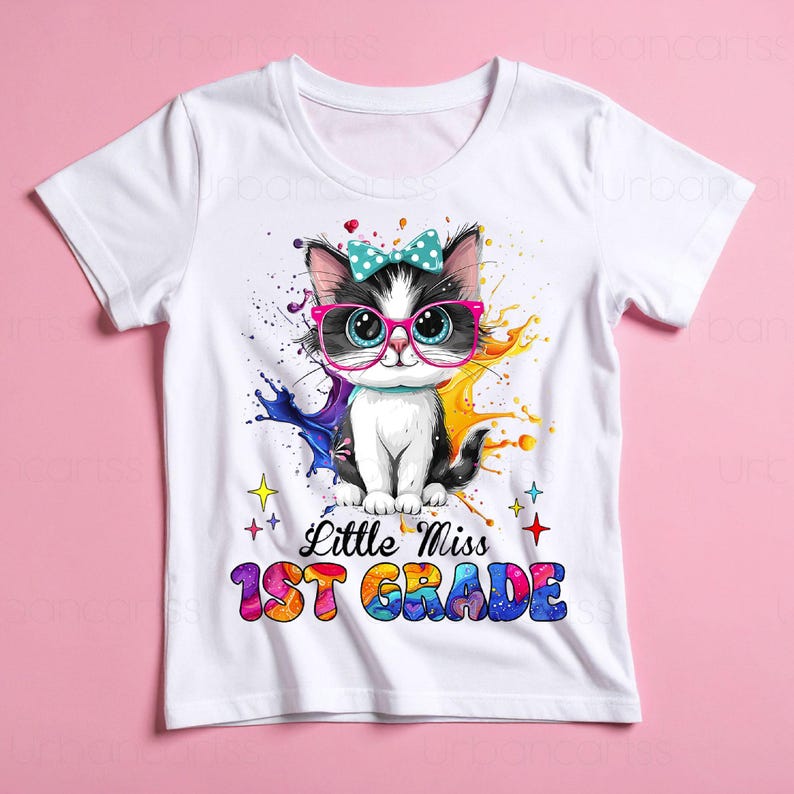 Little Miss 1st Grade Kitten Back to School Cat Kids Png, 1st Grade Png ...