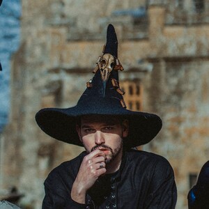 Witch Hat Wizard Magic Hat With Raven Skull and Runes - Wizard Black ...