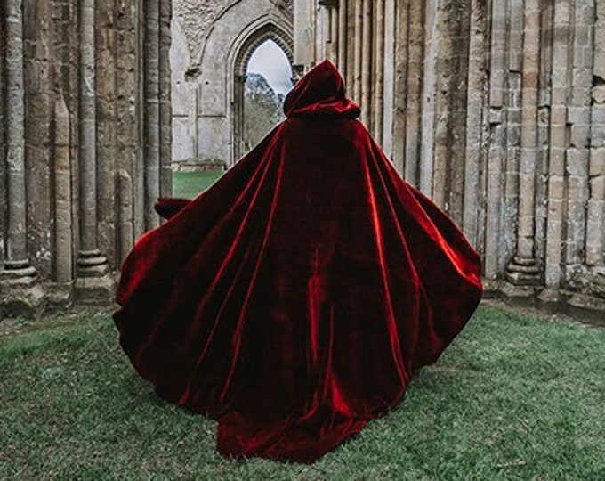 Red Velvet Cape Hooded Cloak Riding Hood Cloak With Train Very - Etsy