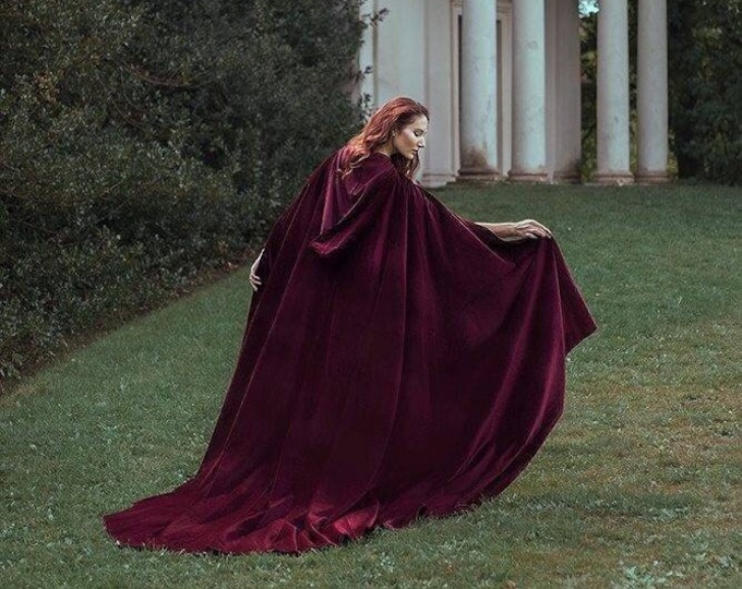 Red Velvet Cape Hooded Cloak Riding Hood Cloak With Train Very - Etsy