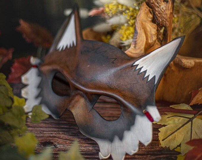 Fox Leather Mask Fairy Leaf Maple Autumn Natural Wiccan Masquerade ...