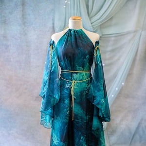 Halter Dress Blue and Green Algae Woman Chiffon Dress Mermaidcore ...