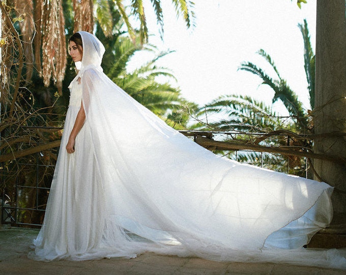 Wedding Bridal Cloak White Ivory Cream Vanille Chiffon (polyester) Cape ...