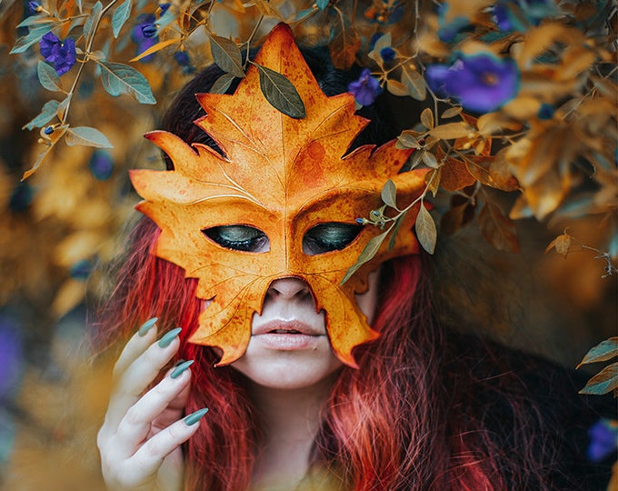 Leather Mask Druid Leaf Maple Autumn Natural Wiccan Masquerade Green ...