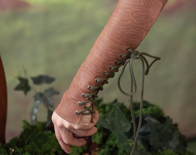 Wood Cuffs - Leather Gauntlets - Cuffs - Arm Warmers - Elven Bracers ...