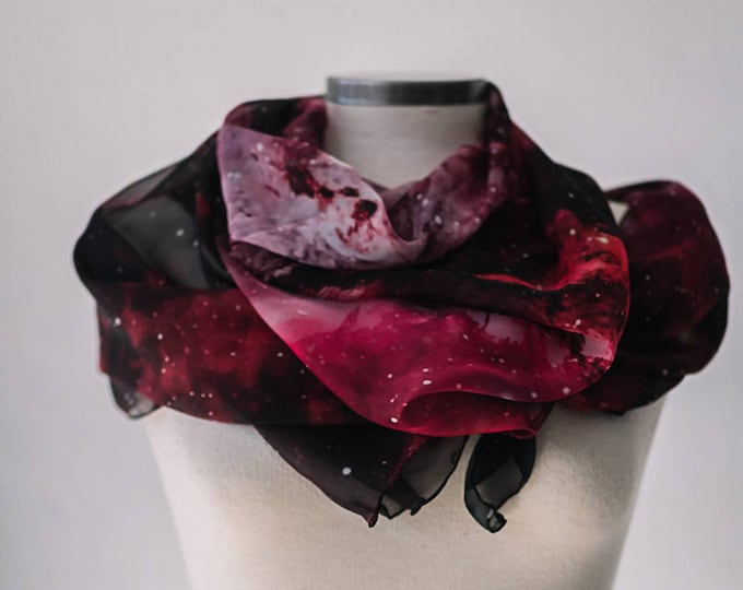 Silk Scarf With Moon and Stars, Constellation Scarf, Universe Scarf ...