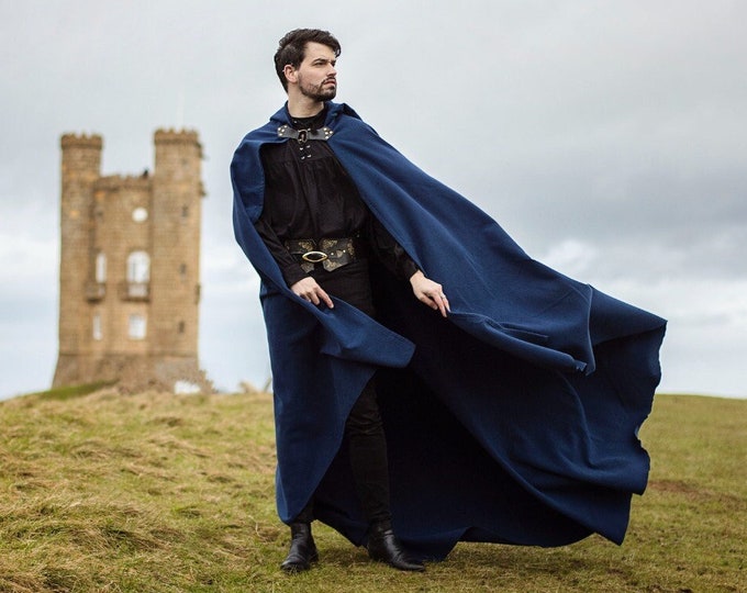 Blue Vegan Wool Cloth Cape Hooded Cloak Riding Hood Cloak With - Etsy