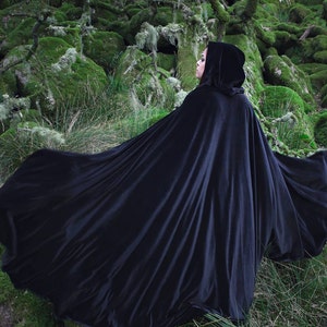 Black Cape Stretch Velvet Costume Cape Fairytale Fantasy Cloak Druid ...