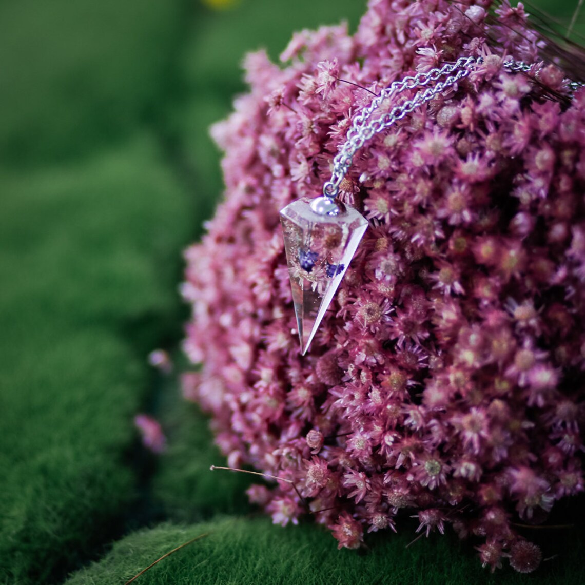 Flowers Pendulum Resin Necklace Crystal Jewelry Pink Spring - Etsy