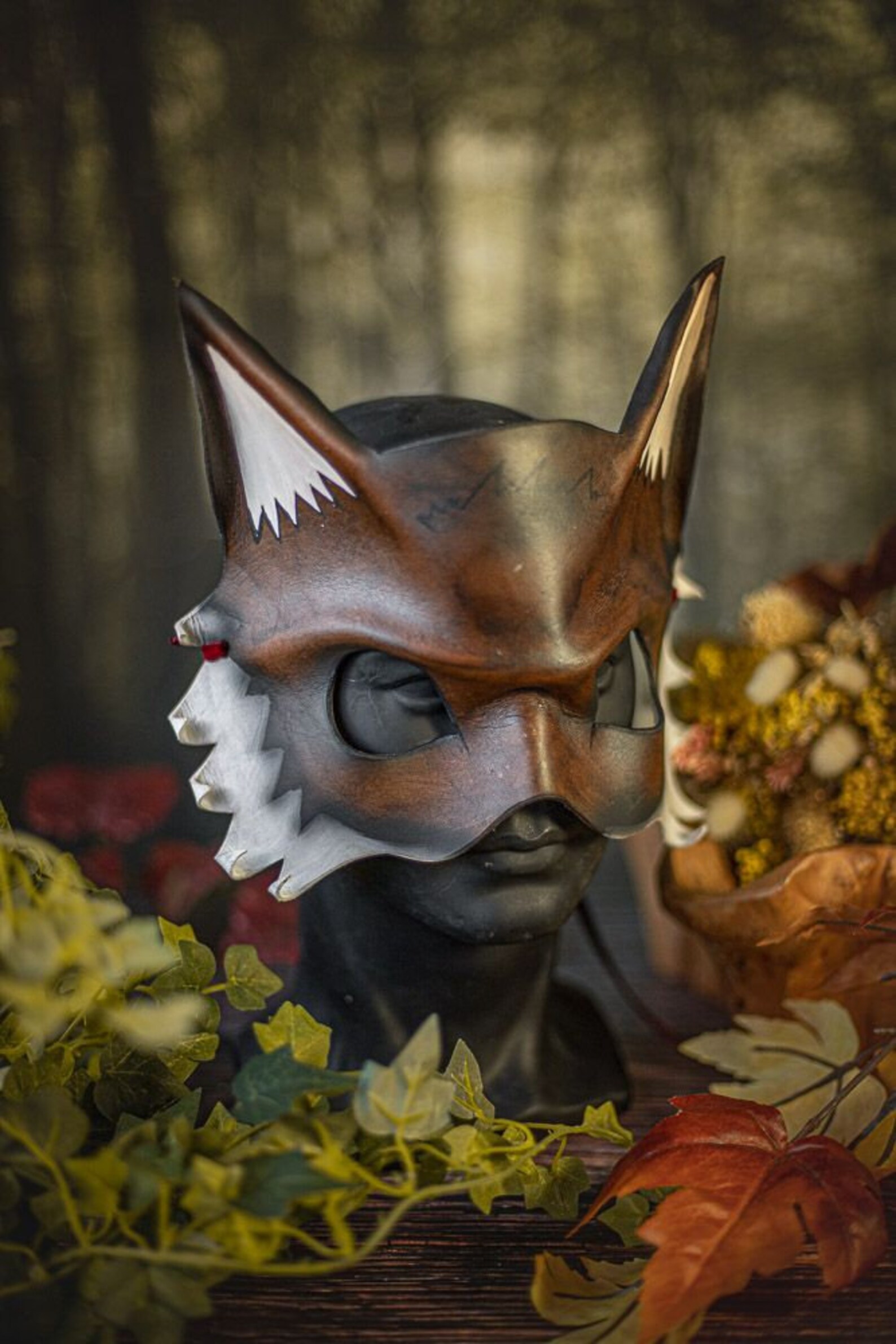 Fox Leather Mask Fairy Leaf Maple Autumn Natural Wiccan - Etsy