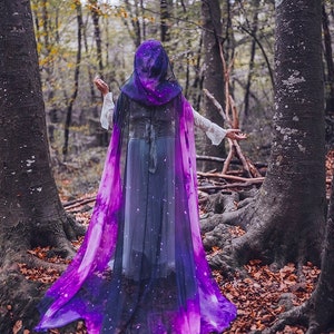 Purple Nebula Galaxy Cloak Vegan Silky Chiffon Celestial Constellations ...