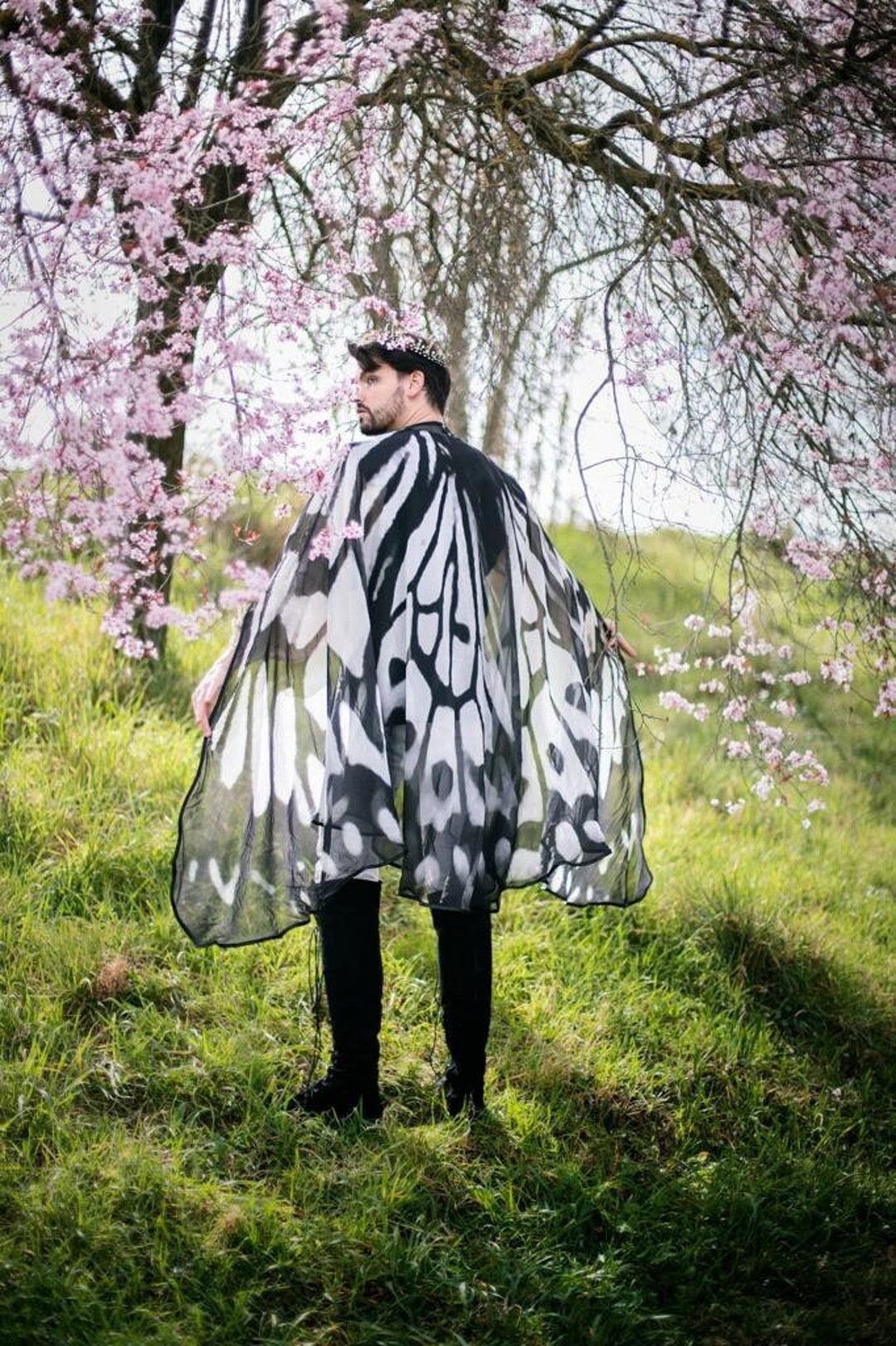 Butterfly Wings Cape, Fairycore Costume, Shawl Chiffon Nymph Black and ...