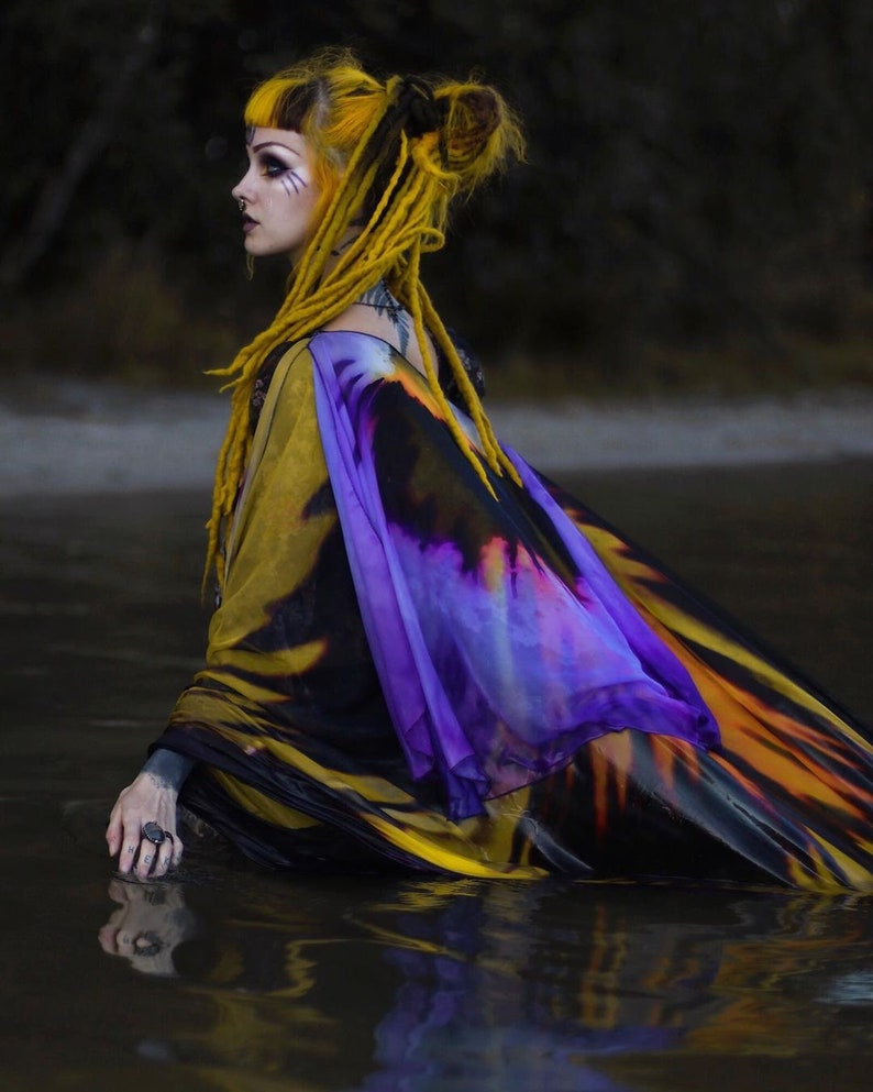 Flower Cape Floral Cloak Pansy Scarf Shawl Purple and Yellow Poncho ...