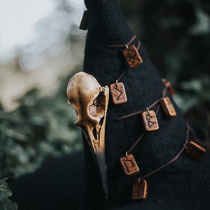 Witch Hat Wizard Magic Hat With Raven Skull and Runes - Wizard Black ...