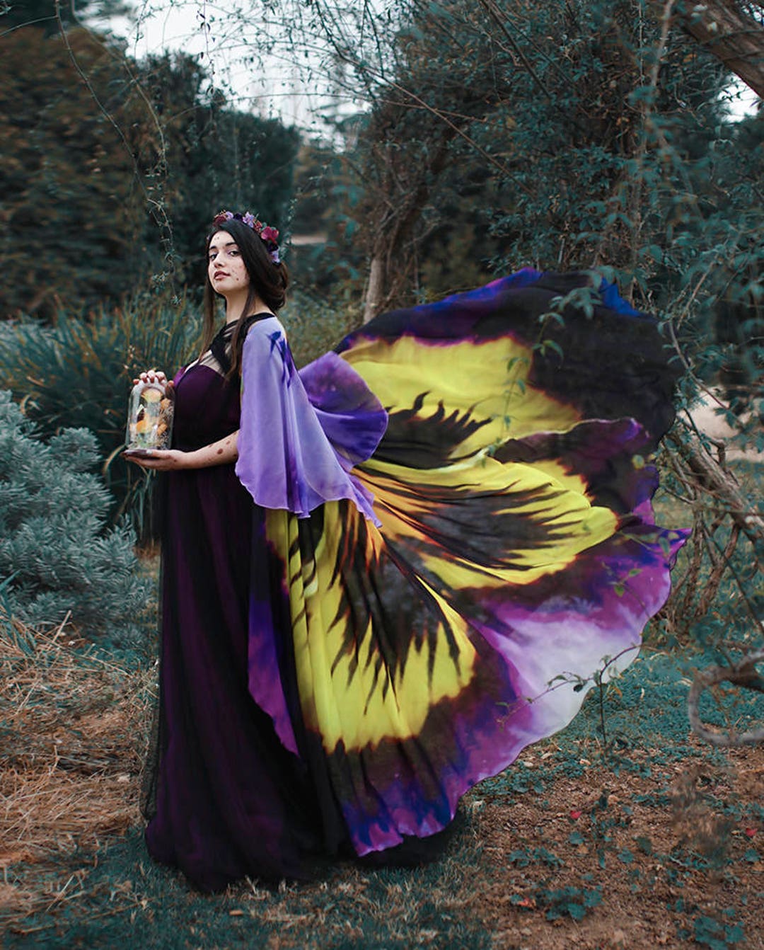 Flower Cape Floral Cloak Pansy Scarf Shawl Purple and Yellow Poncho ...