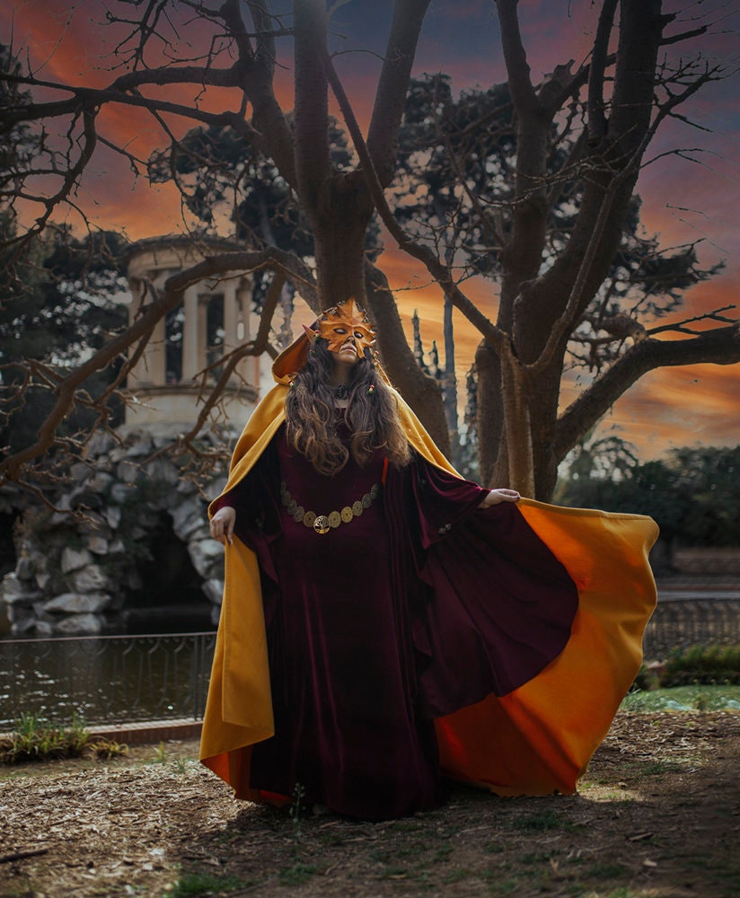 Yellow Cloak Vegan Wool Druid Cape Hooded Cloak Elven Costume - Etsy UK