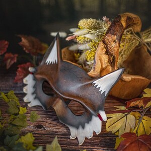 Fox Leather Mask Fairy Leaf Maple Autumn Natural Wiccan Masquerade ...