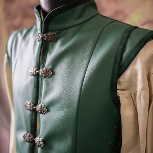 Green Faux Leather Surcoat - Renaissance Unisex Jerkin Vest Open Front ...