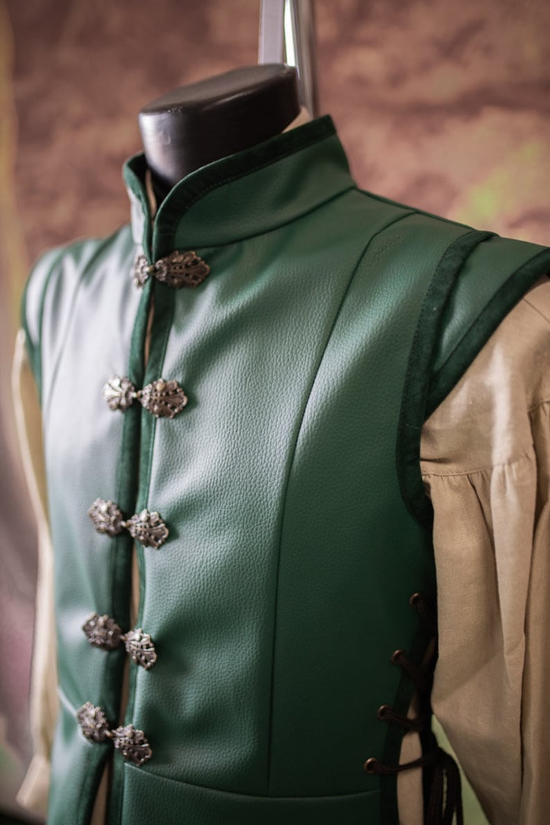 Green Faux Leather Surcoat - Unisex Renaissance Costume Vest - Etsy