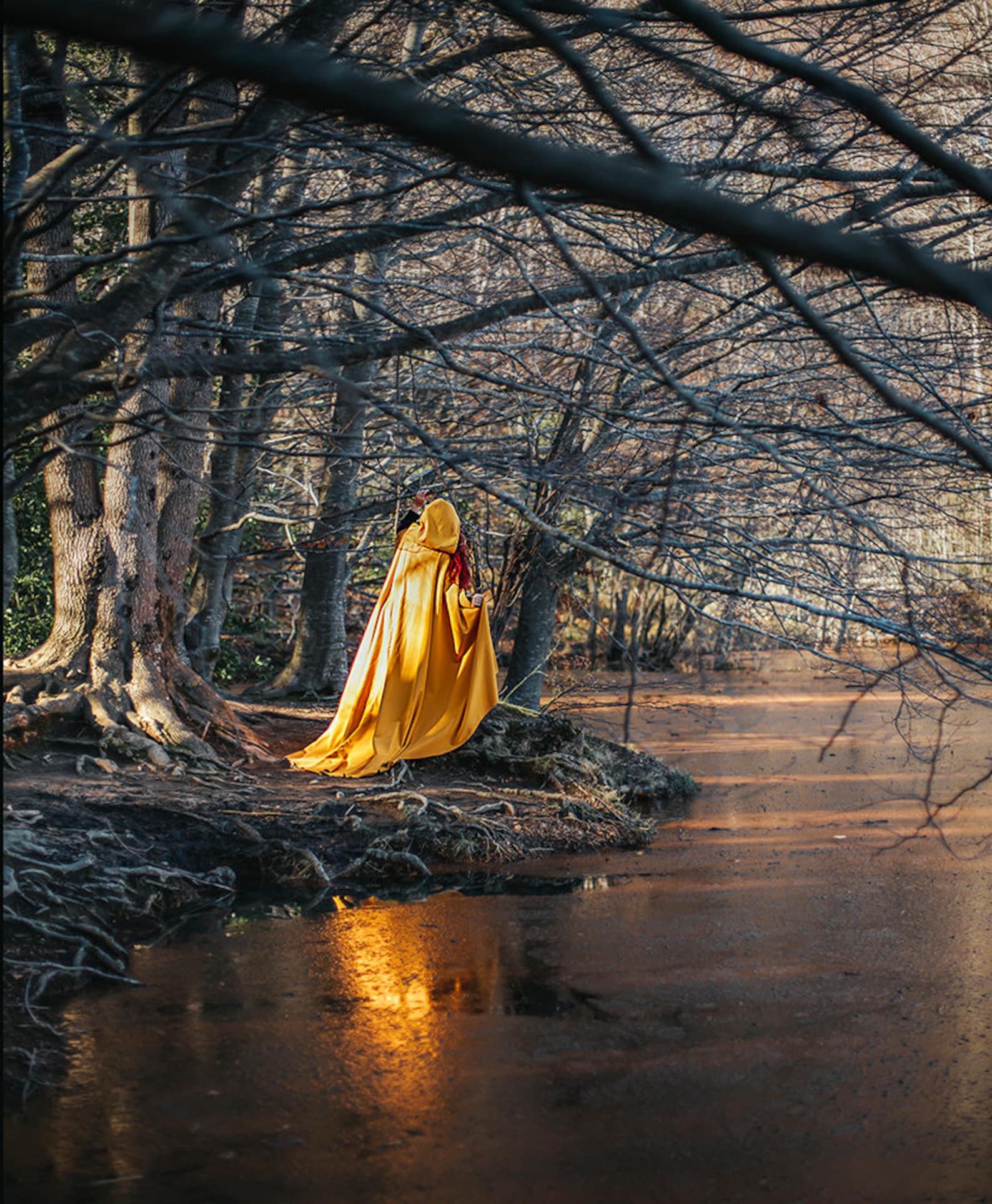 Yellow Cloak Vegan Wool Druid Cape Hooded Cloak Elven Costume | Etsy UK