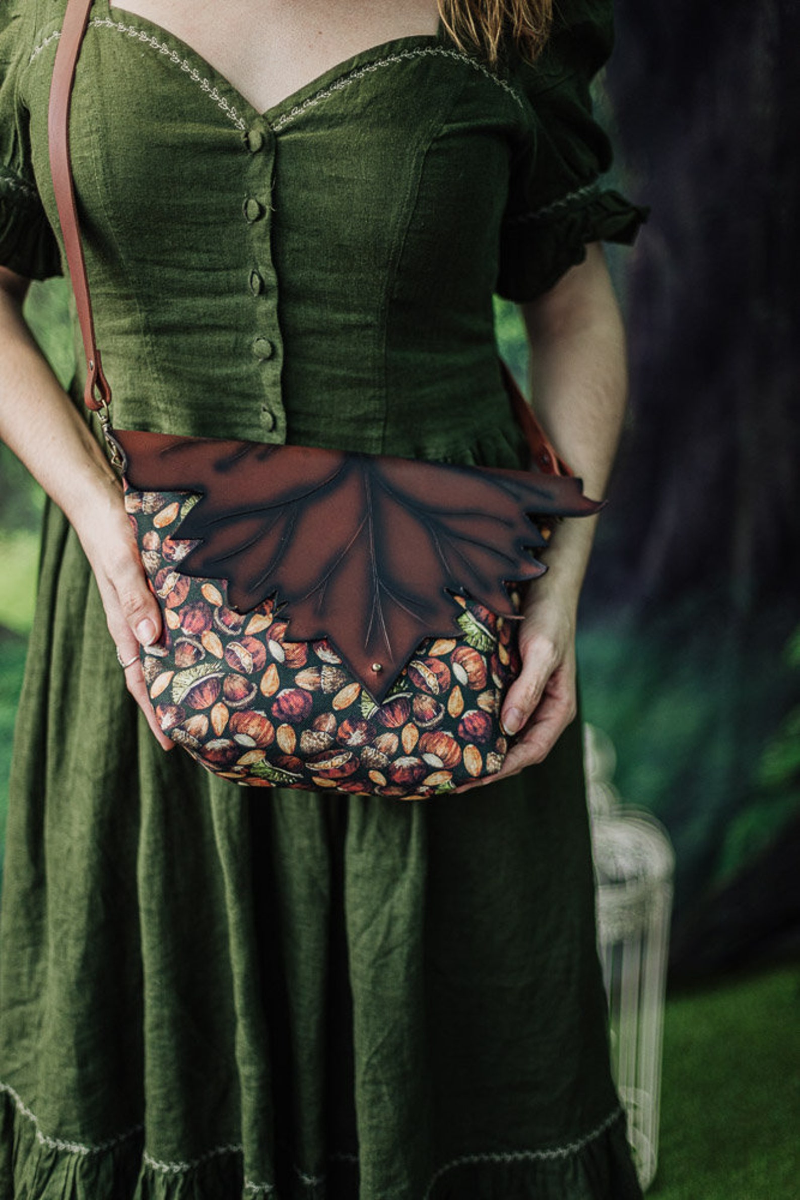 Elven Leaf Bag Chestnuts Fabric and Leather Autumn Nature - Etsy