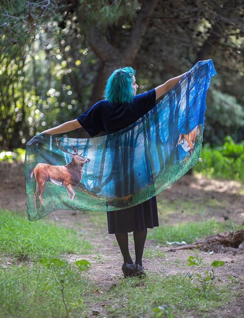 Forest Scarf Deer and Fox Nature Lover Bohemian Dancing - Etsy