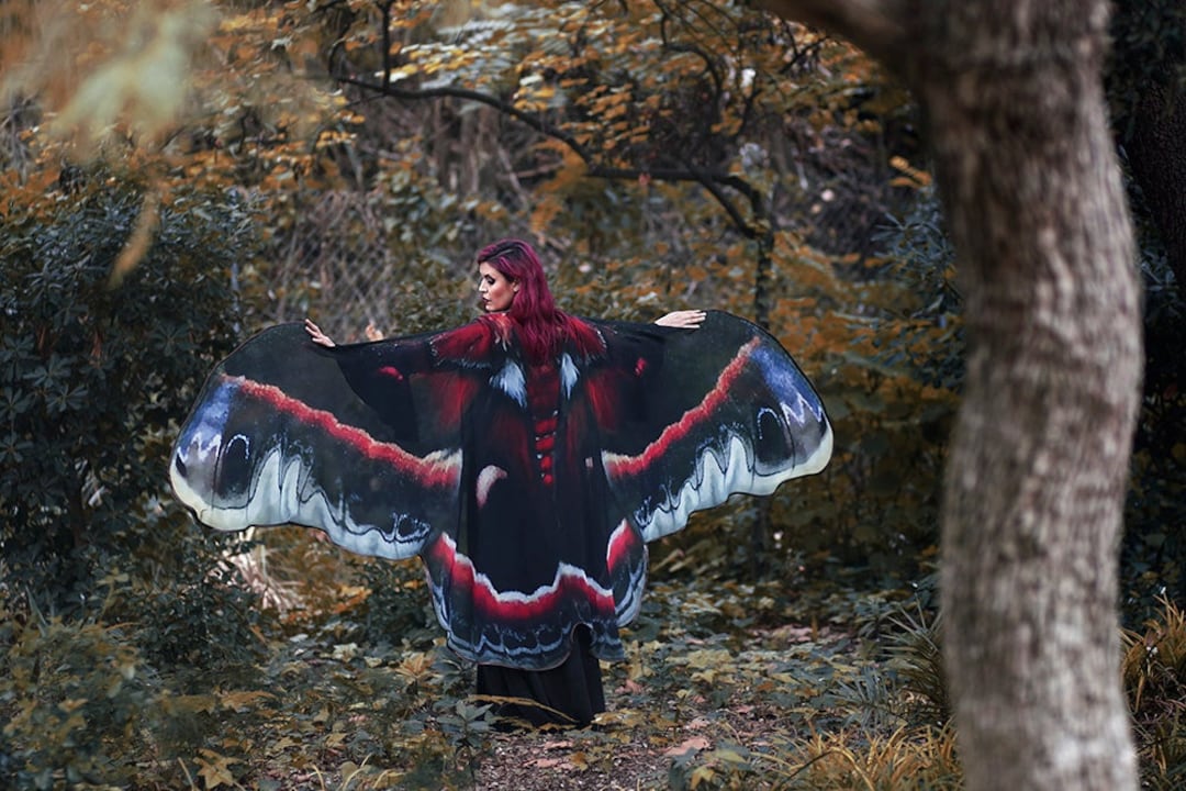 Moth Wings Butterfly Cape Fairy Cloak Red and Black Costume Adult ...