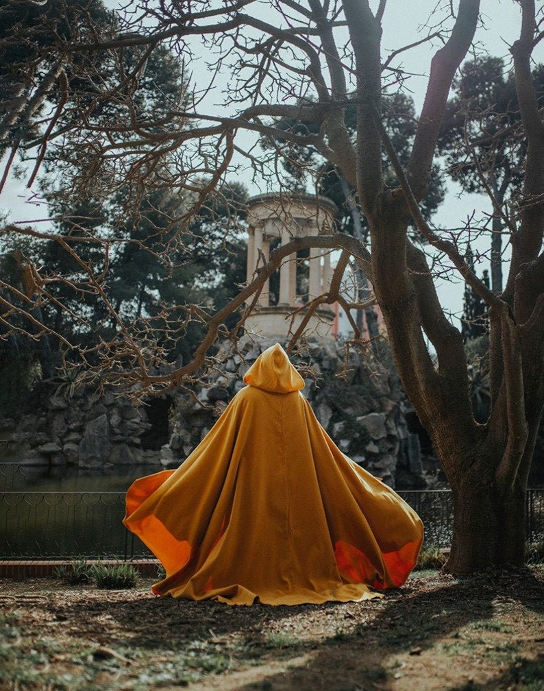 Yellow Cloak Vegan Wool Druid Cape Hooded Cloak Elven Costume | Etsy UK