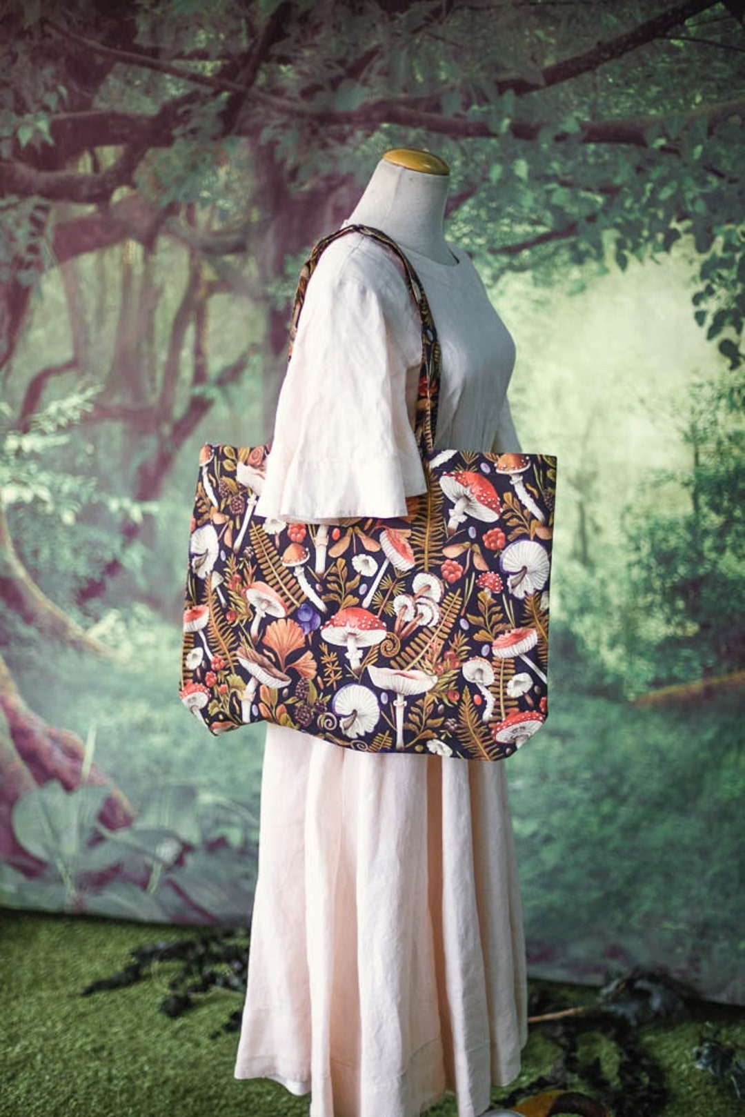 Mushrooms Tote Bag Print All Over Witch Bag Fabric Shopping Bag Large ...