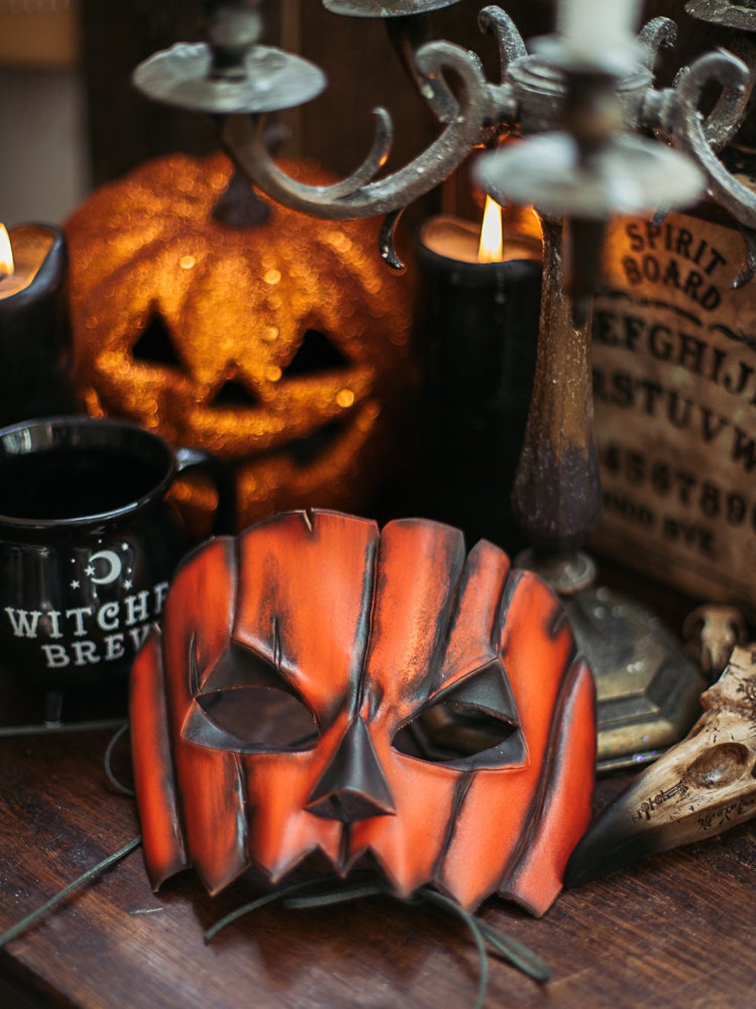 Jack O Lantern Pumpkin Leather Mask Halloween Autumn Harvest Natural ...