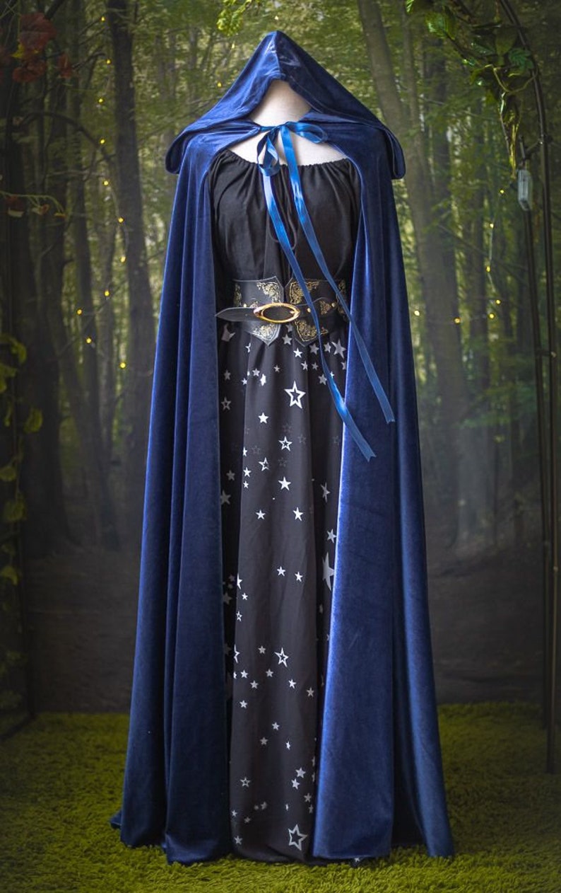 Blue Velvet Cape Elven wizard or Witch Medieval Fantasy - Etsy