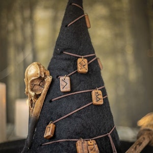 Witch Hat Wizard Magic Hat With Raven Skull and Runes - Wizard Black ...