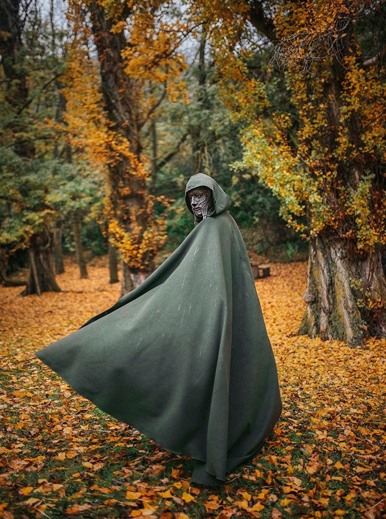 Green Vegan Wool Druid Cape Hooded Cloak Elven Costume Cloth - Etsy UK