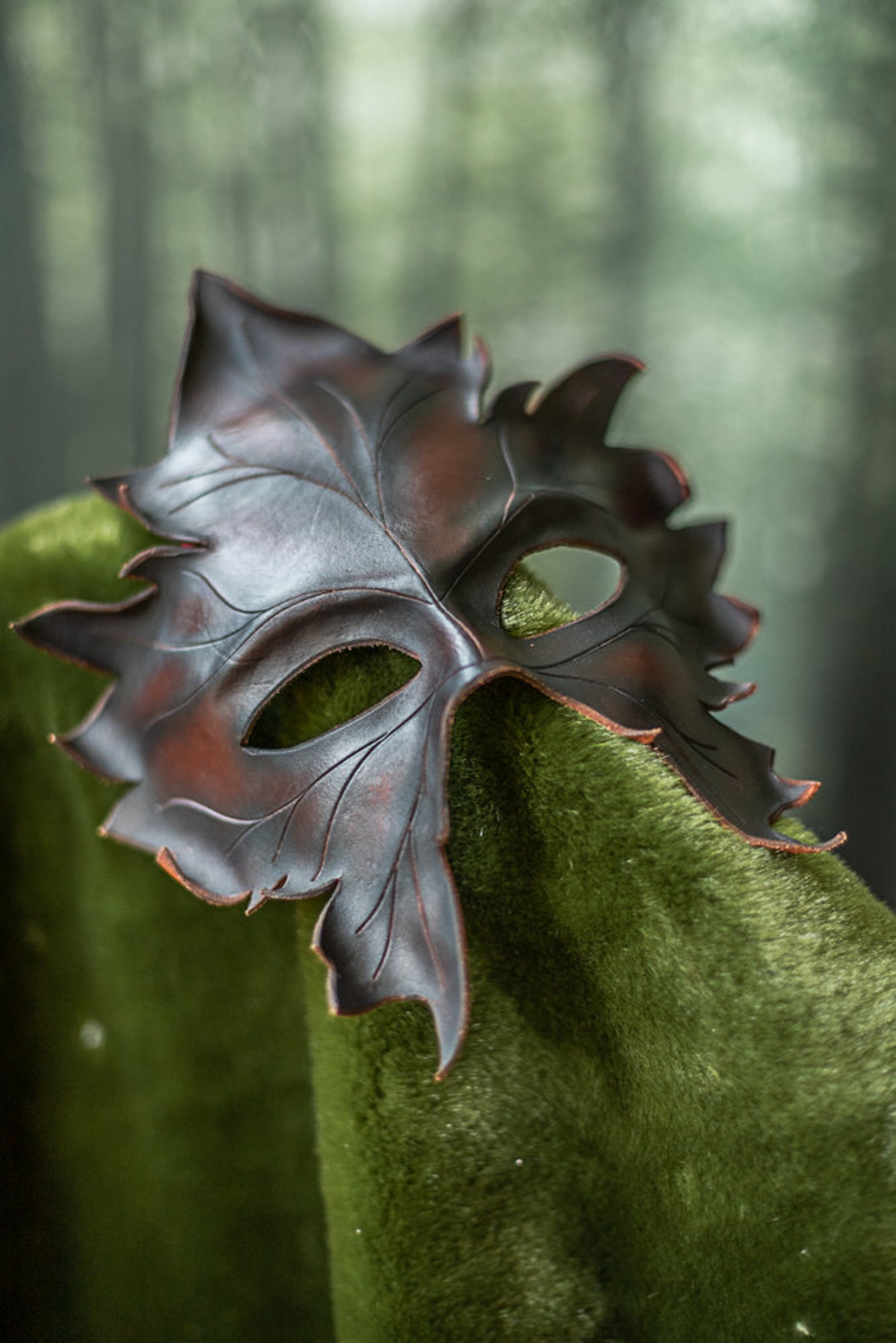 Leather Mask Druid Leaf Maple autumn natural wiccan masquerade | Etsy