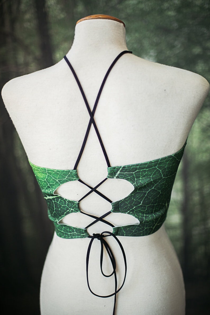 Green Leaf Print Halter Bikini Top, Adjustable Scuba Knit Swimwear - Etsy