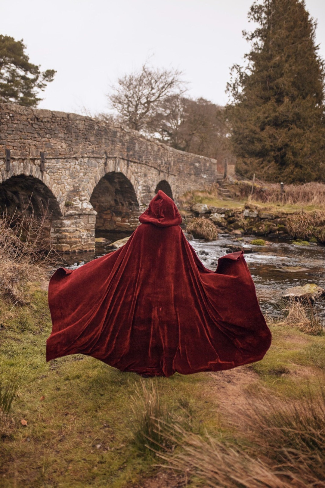 Red Velvet Cape Hooded Cloak Riding Hood Cloak With Train Very Long - Etsy