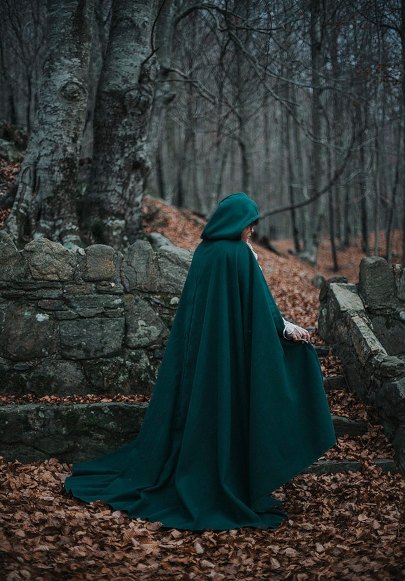 Green Vegan Wool Druid Cape Hooded Cloak Elven Costume Cloth - Etsy UK