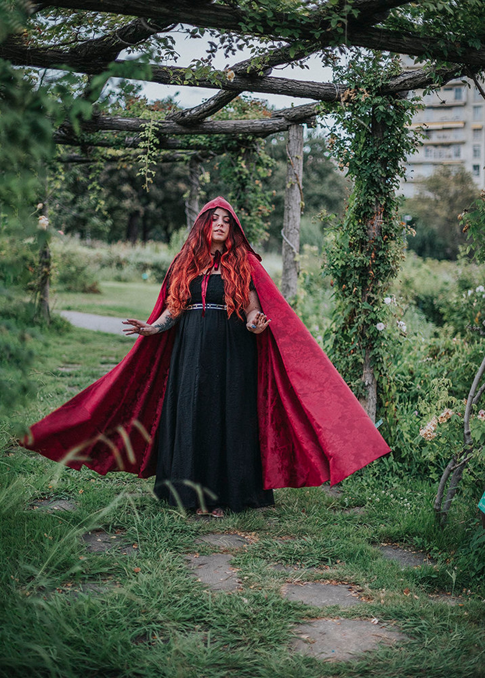 Bridal Red Cloak Burgundy Damasc With Hood Long Hooded Cape - Etsy Canada