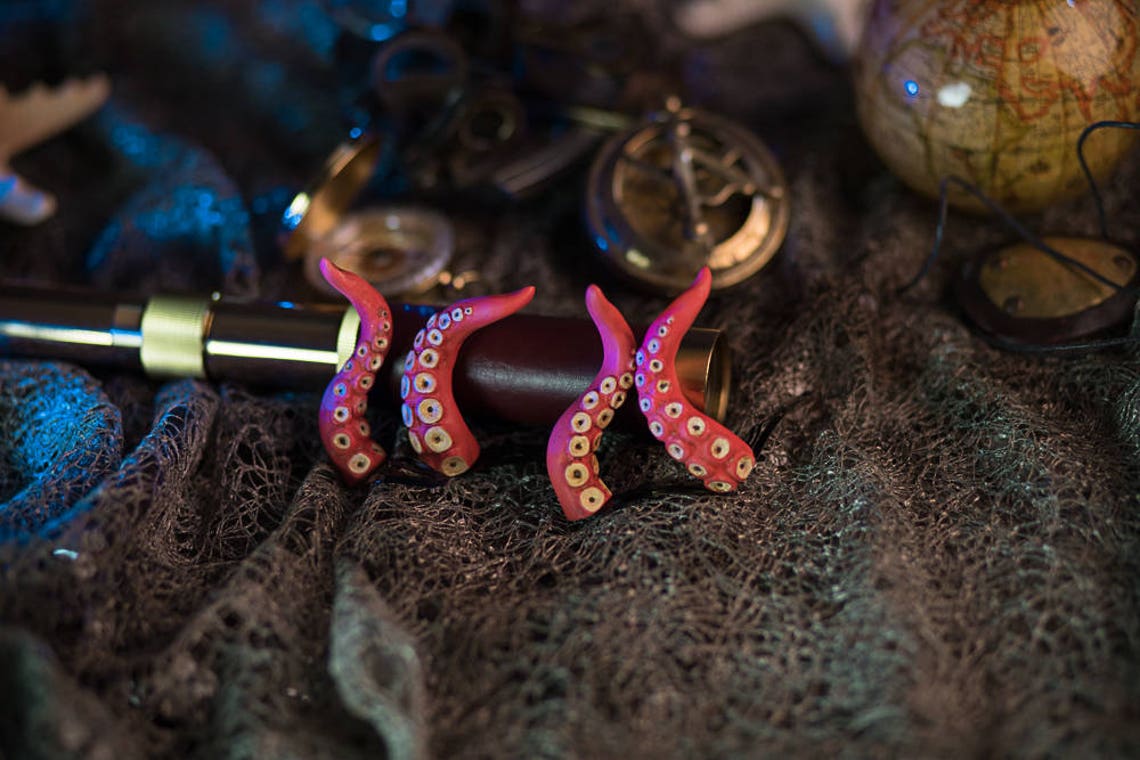 Tiny Tentacle Horns Hair Pin in Red Octopus Headpiece Steampunk Cosplay ...