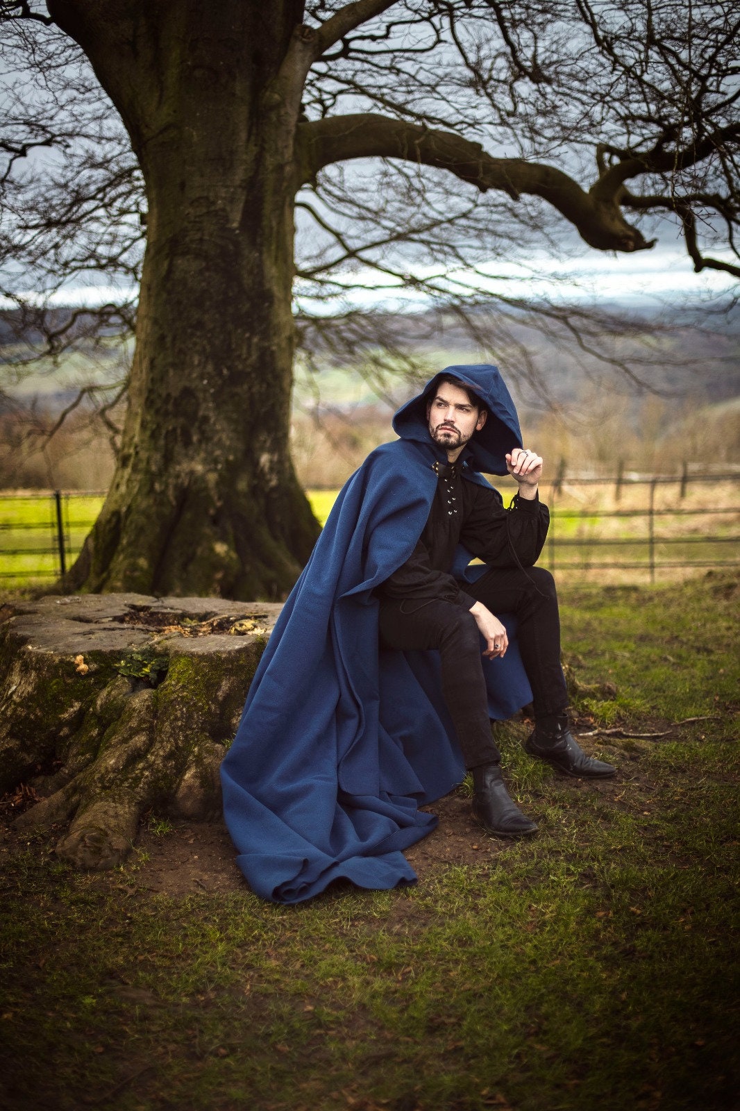 Dark Blue Hooded Cloak