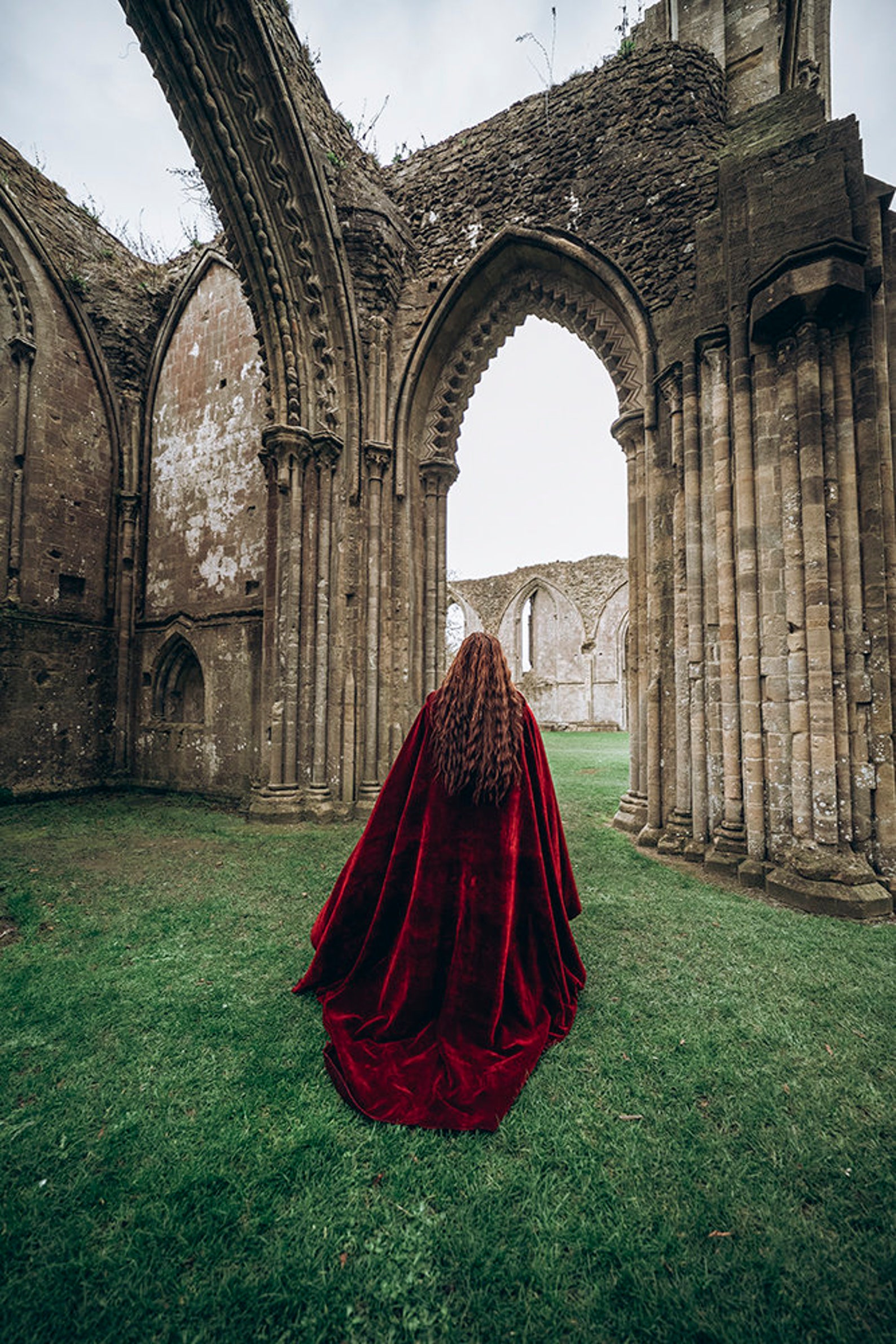 Red Velvet Cape Hooded Cloak Riding Hood Cloak With Train Very - Etsy