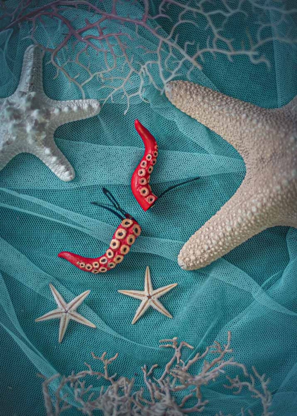 Tiny Tentacle Horns Hair Pin in Red Octopus Headpiece - Etsy