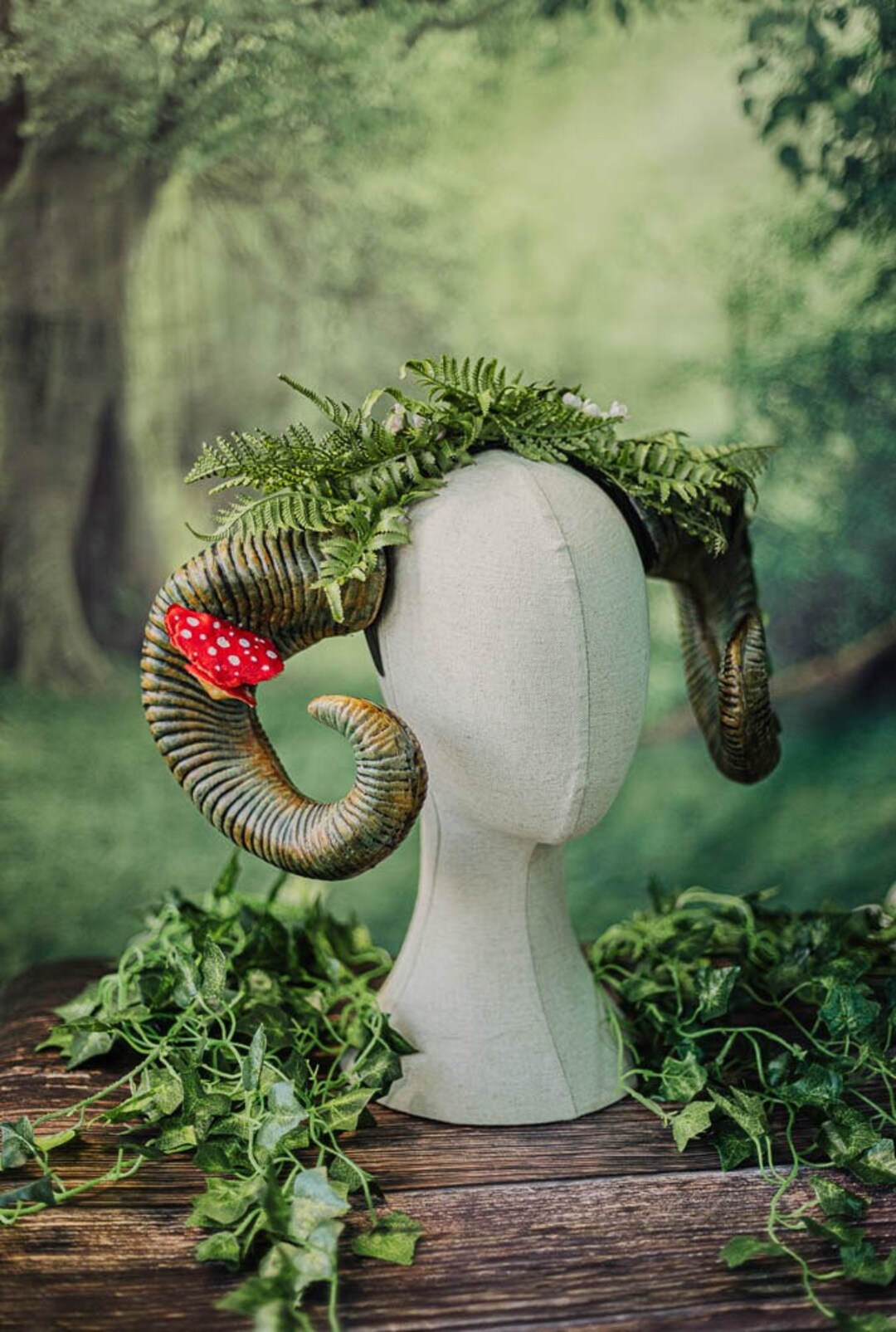Faun Horns Cosplay Costume Ram Fairy Headpiece With Mushrooms - Etsy