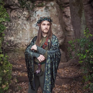 Elven Robe, Elvish Fashion Kimono, Vintage Velvet Oak Leaves Fabric - Etsy