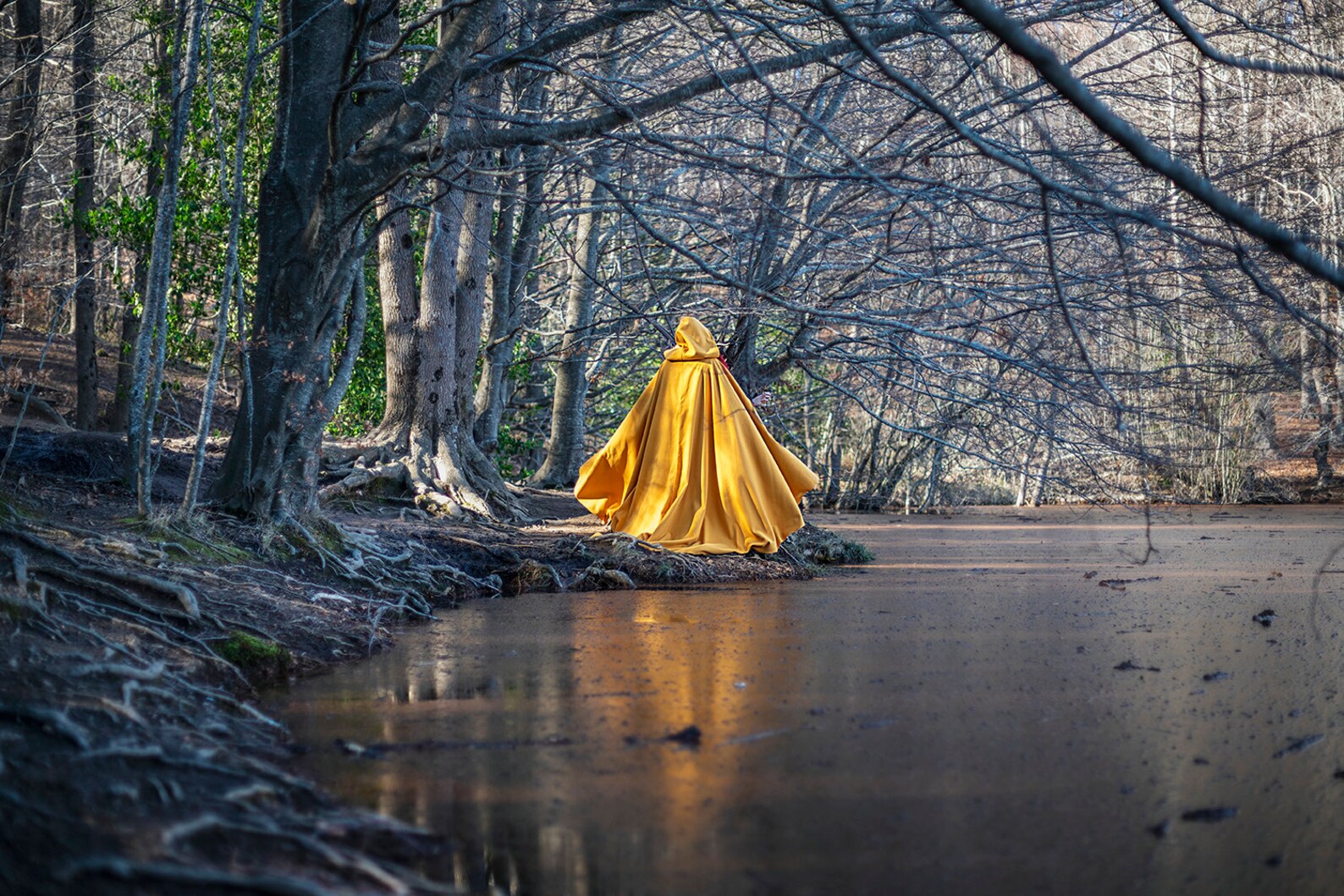 Yellow Cloak Vegan Wool Druid Cape Hooded Cloak Elven Costume | Etsy UK